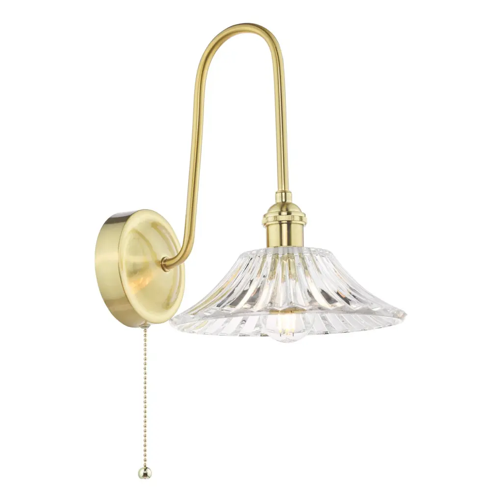 Dar Lighting HAD7140-04 Hadano Brass Curved Arm Wall Light with Flared ...