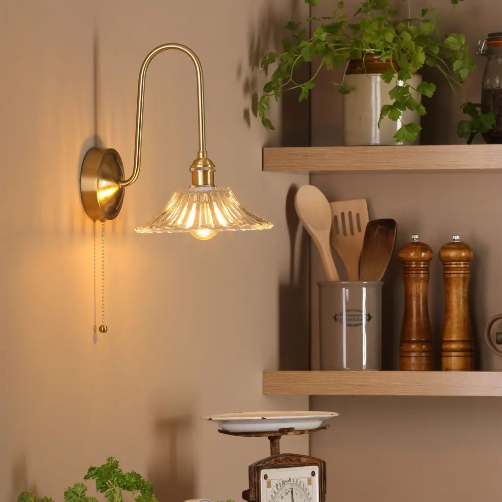 Dar Lighting HAD7140-04 Hadano Brass Curved Arm Wall Light with Flared ...