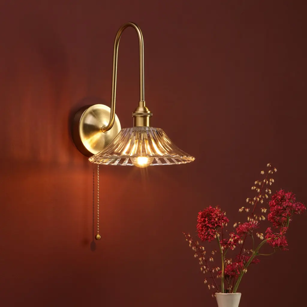 Dar Lighting HAD7140-04 Hadano Brass Curved Arm Wall Light with Flared ...